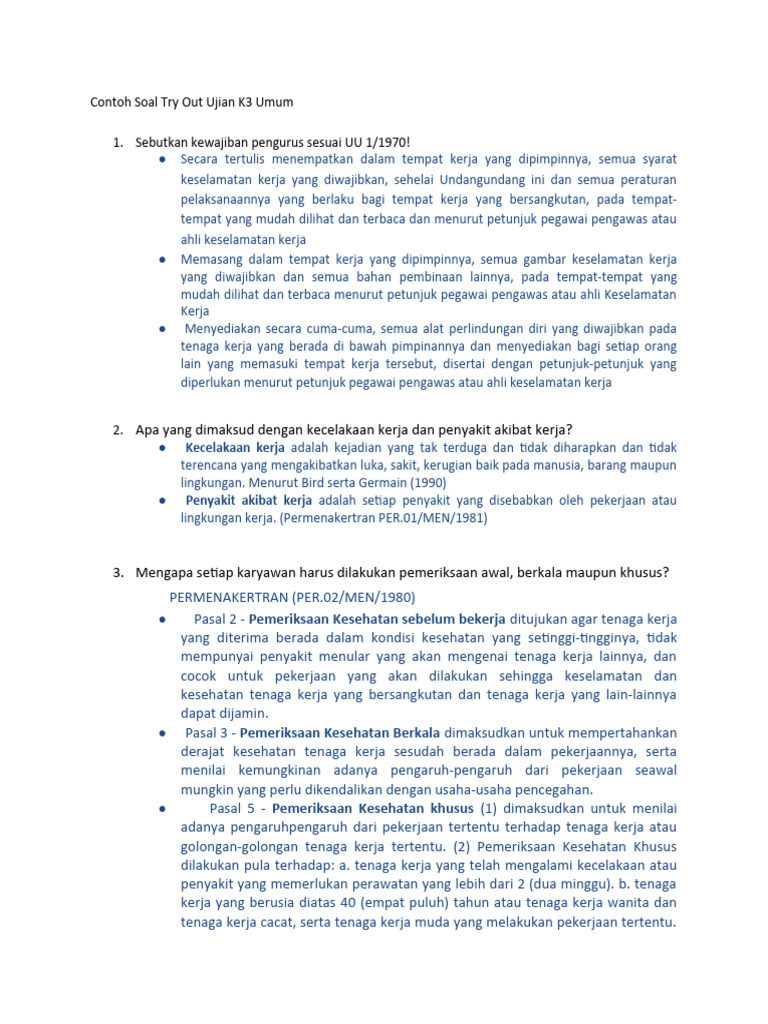 Contoh Soal Try Out Ujian K3 Umum | PDF