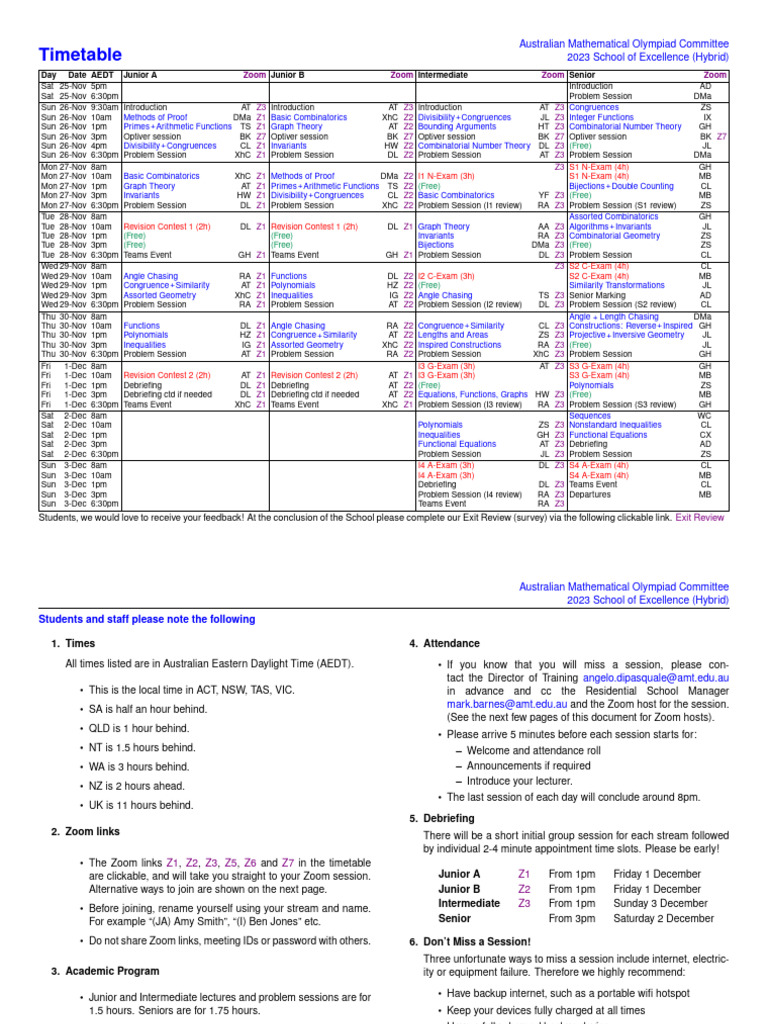 Timetable-Dec23 v5 Student | PDF | Combinatorics | Discrete Mathematics