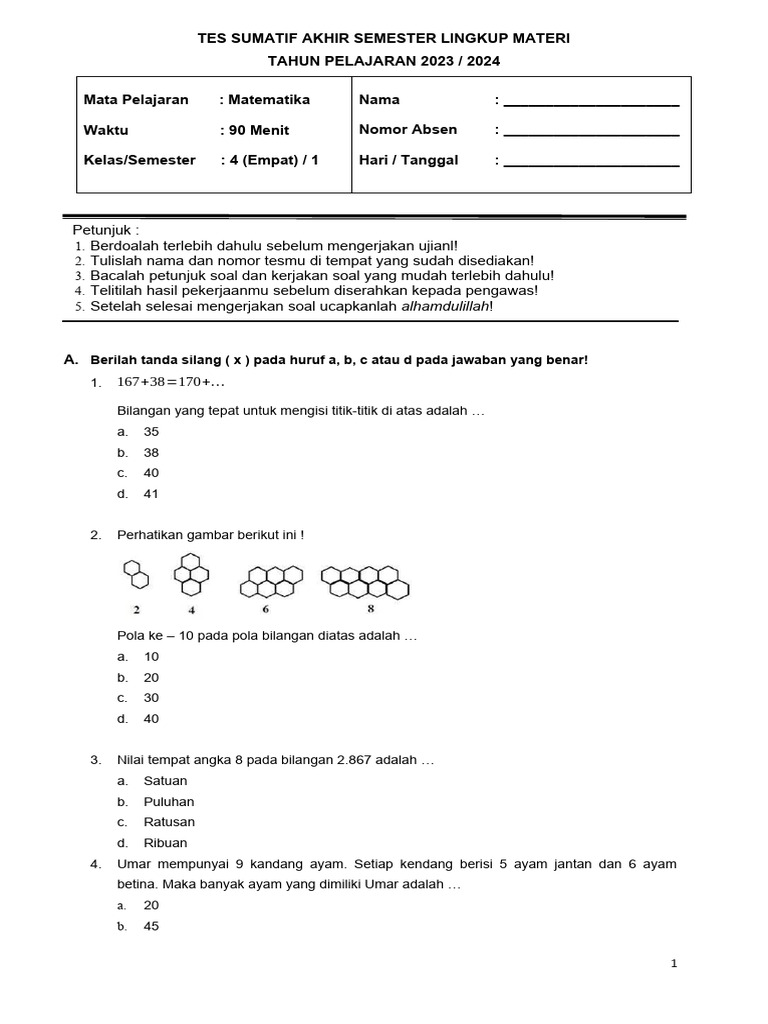 Soal SAS Matematika Kelas 4 | PDF