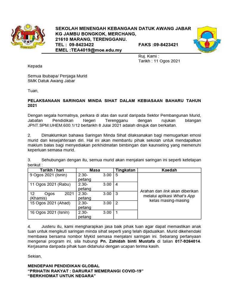 Surat Minda Sihat 2021 | PDF