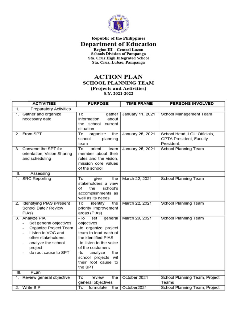 SGC Action Plan Projects and Activities 1.0 | PDF | Schools | Textbook