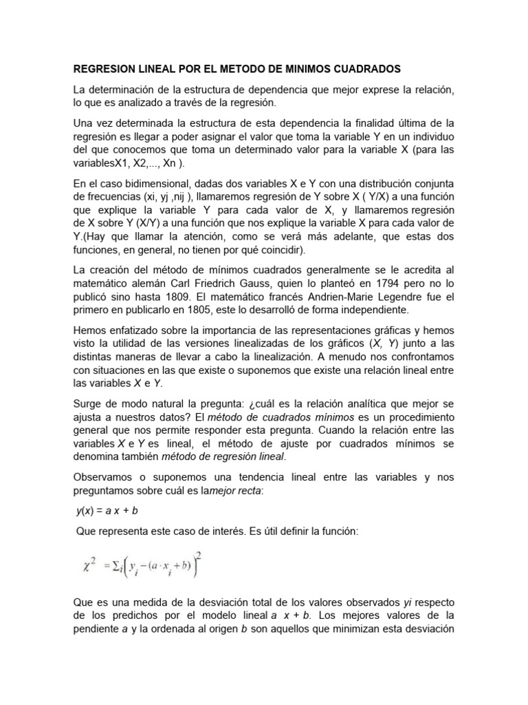 Regresion Lineal Por El Metodo de Minimos Cuadrados | PDF | Análisis de regresión | Regresión lineal