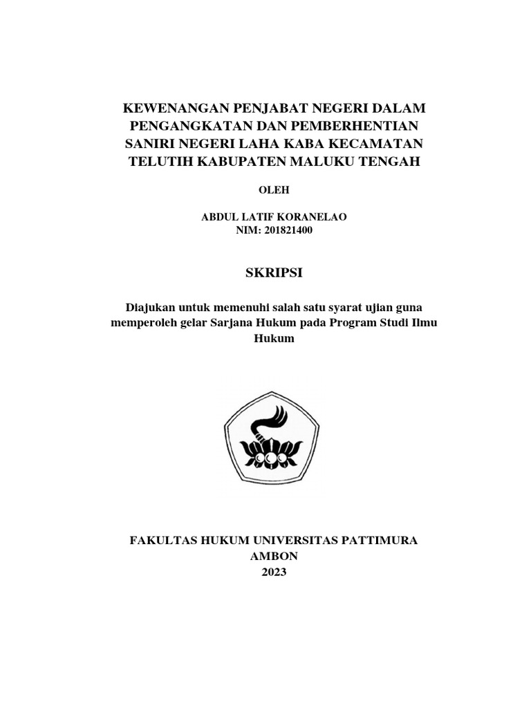 Kewenangan Penjabat Negeri Dalam Pengangkatan Dan Pemberhentian Saniri ...