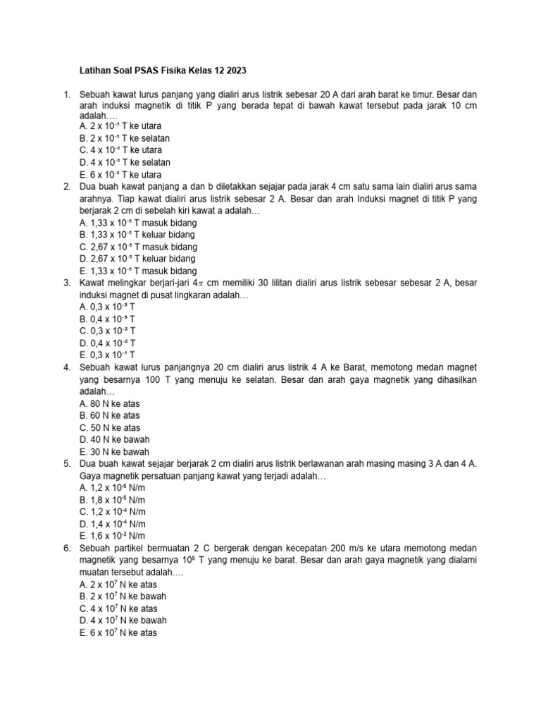Latihan Soal PSAS Fisika Kelas 12 2023 | PDF