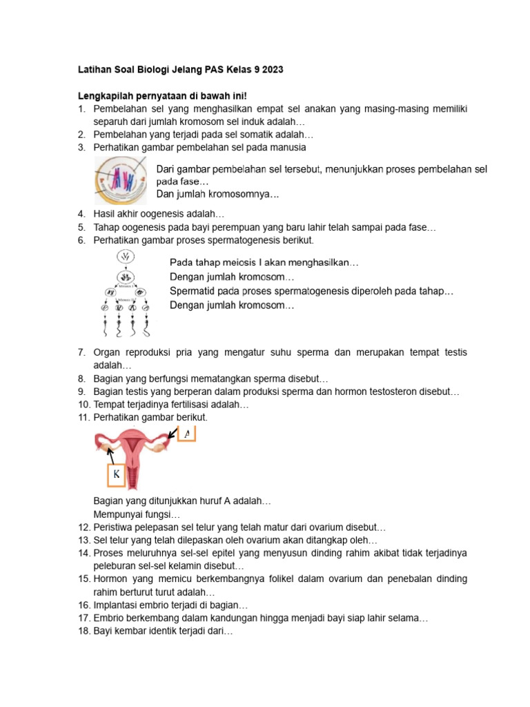 Latihan Soal Biologi Jelang PAS Kelas 9 2023 | PDF | Sains & Matematika