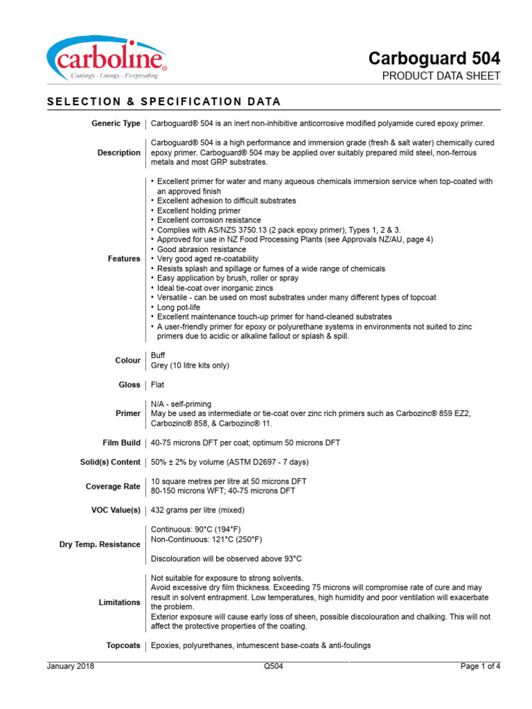 Carboguard 504 PDS | PDF | Epoxy | Shelf Life