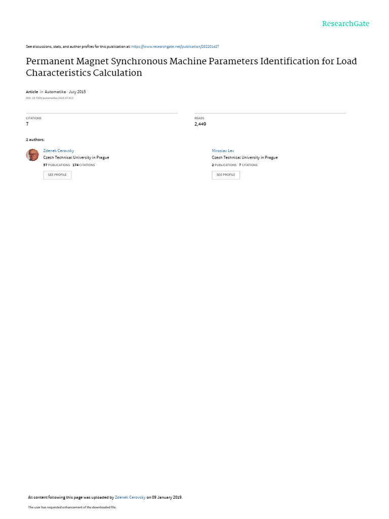Pmsm Parameter Identification For Load Characteristic Calculation Pdf Electric Generator