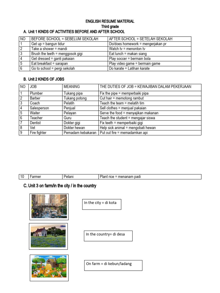 ENGLISH RESUME MATERIAL Grade 3 | PDF
