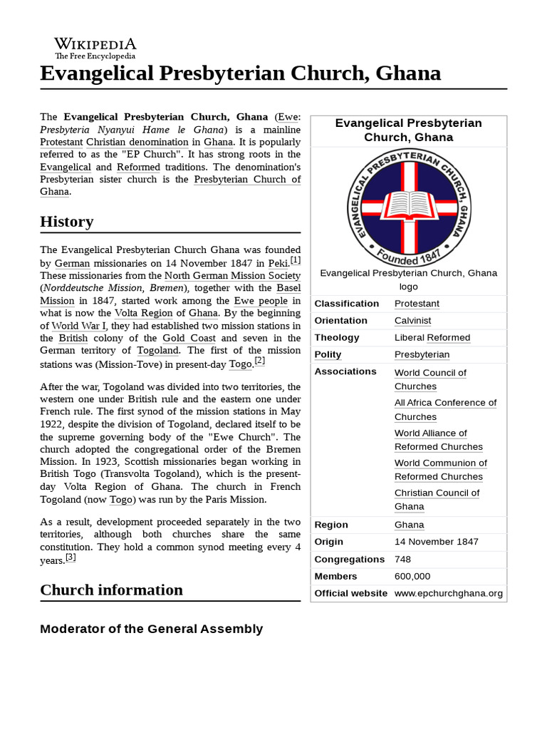 Evangelical Presbyterian Church, Ghana | PDF | Presbyterianism ...