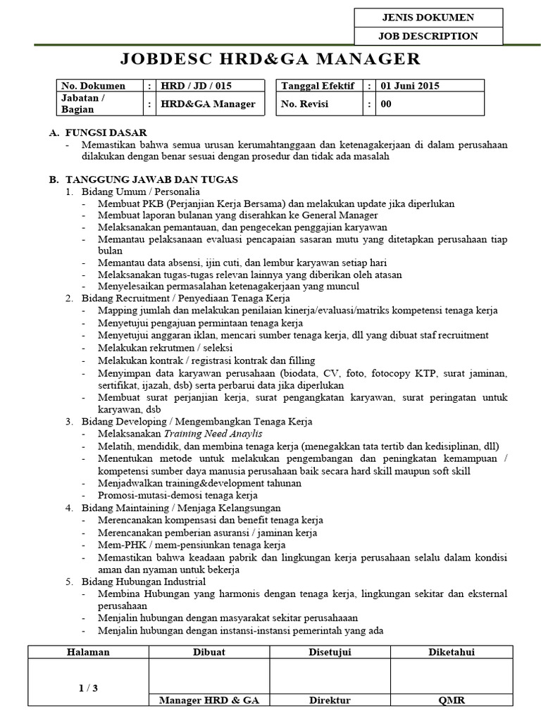 HRD - jd.015 Manajer Hrd&Ga | PDF