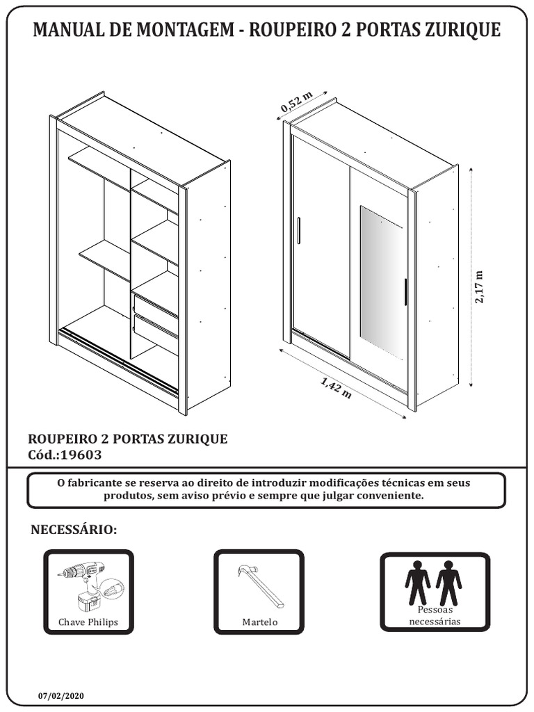 Manual de Montagem Roupeiro Zurique | PDF | Bens manufaturados ...