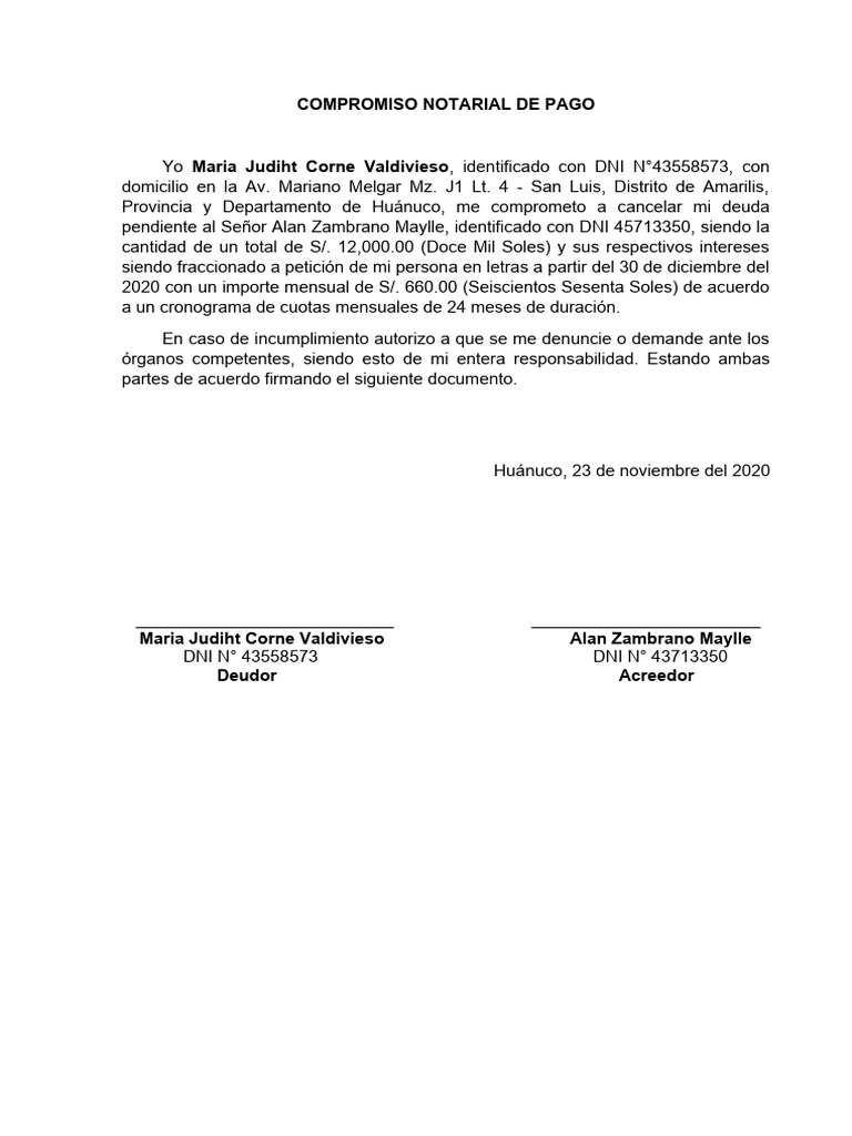 Compromiso Notarial de Pago | PDF