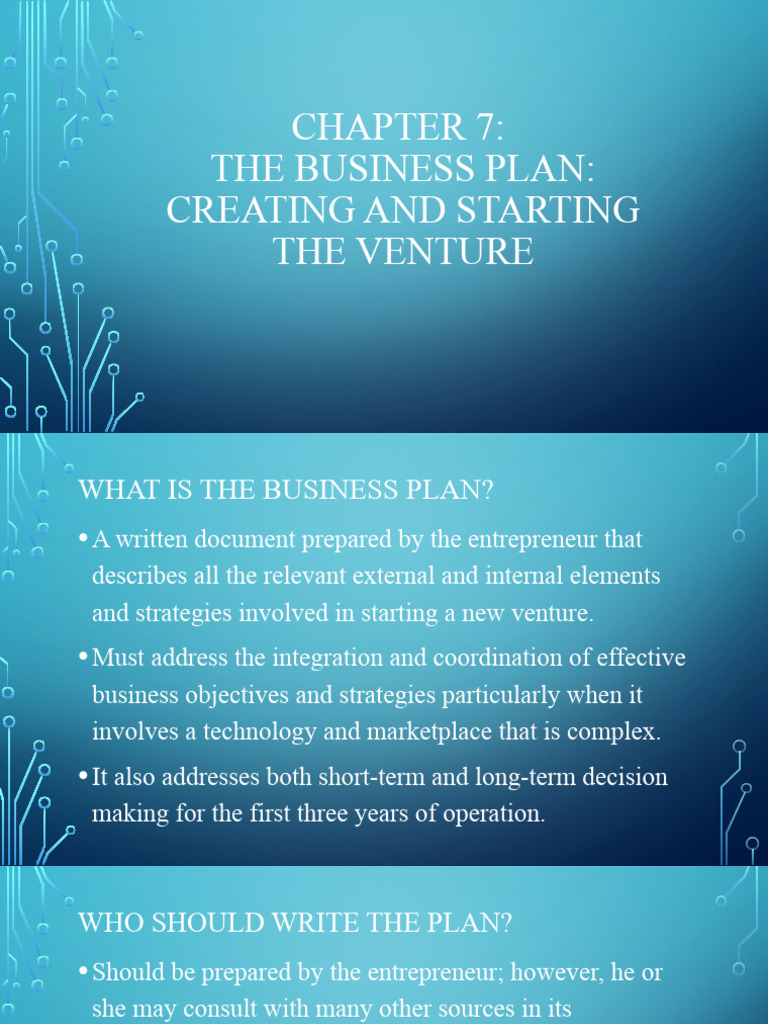 Chapter 7 The Business Plan Creating and Starting The Venture | PDF ...