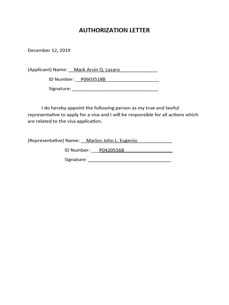Visa Application Authorization Letter | PDF | Politics | Social Science