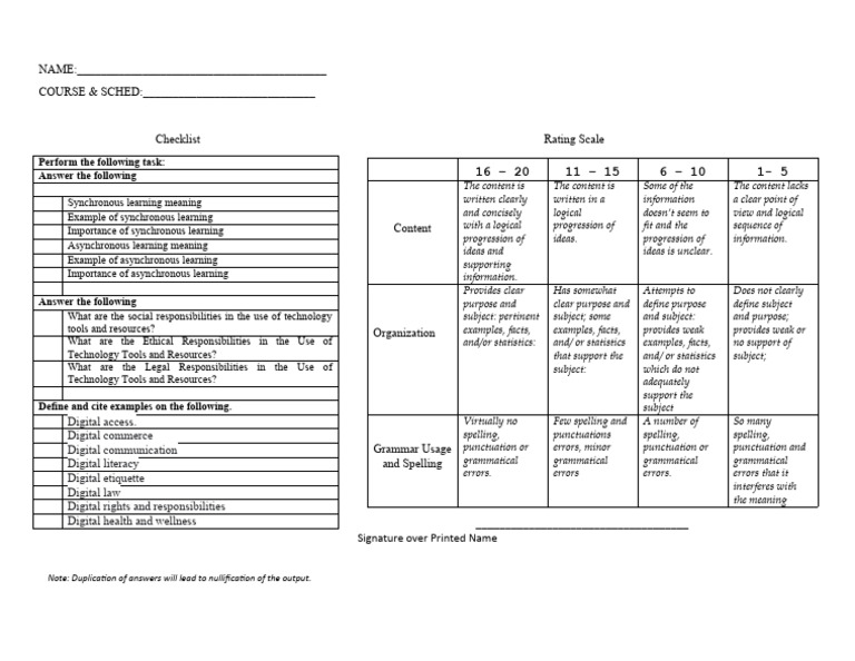 Checklist and Rating Scale | PDF | Information | Grammar