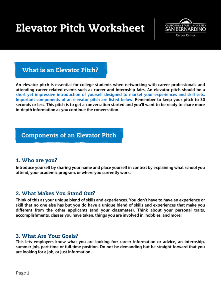 Elevator Pitch Guide for Students | PDF | Internship | Job Hunting