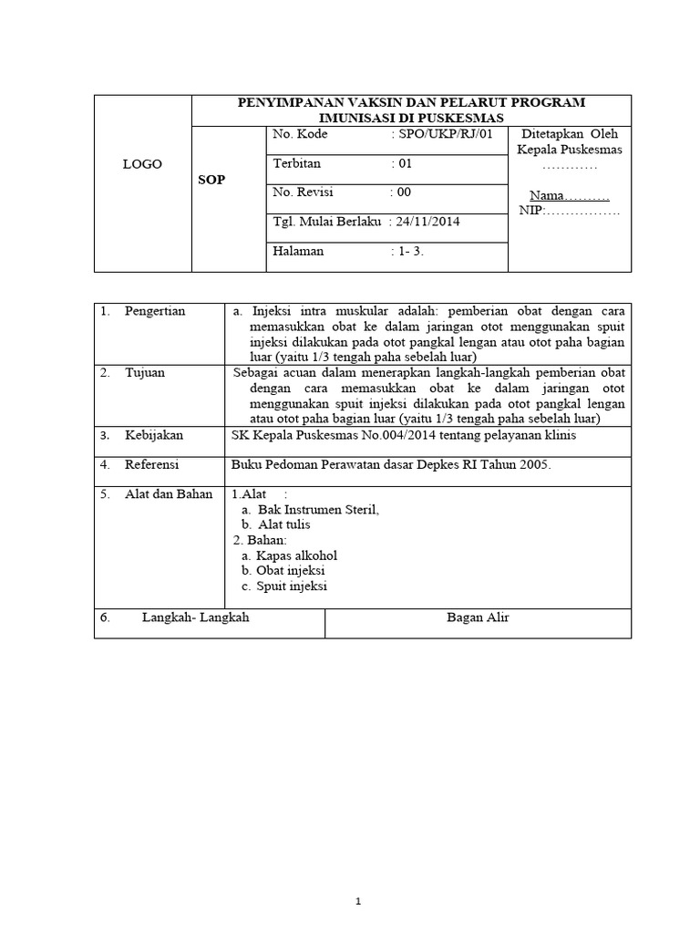 Contoh Sop Injeksi Intra Muskuler 1 | PDF | Sains & Matematika