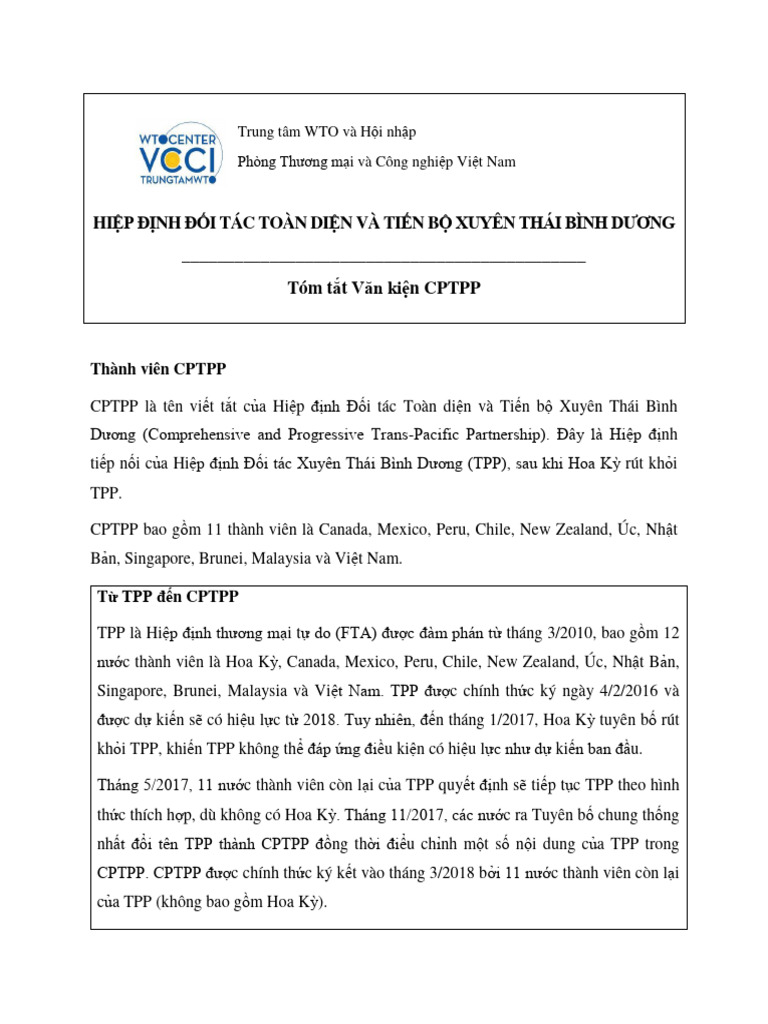 Tom Luoc CPTPP Van Kien | PDF