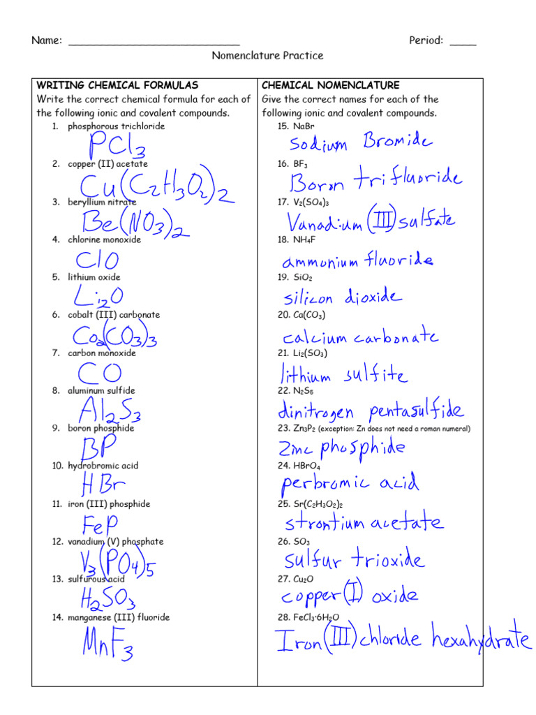 Chemical Formula and Nomenclature Practice | PDF