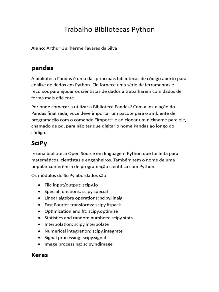 Trabalho Bibliotecas Python | PDF | Computadores