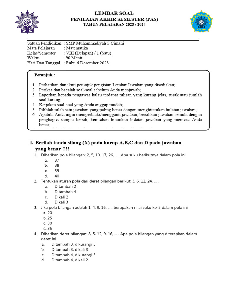 Soal Uas Kelas Viii Template | PDF