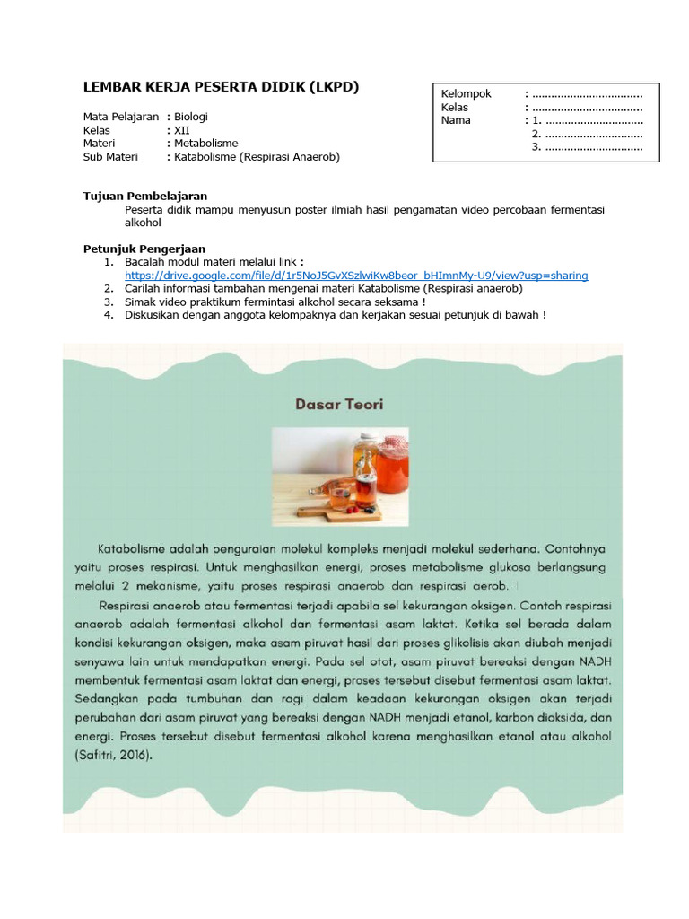 LKPD Fermentasi Alkohol Kelas XII | PDF