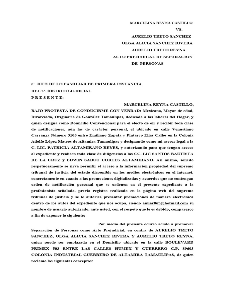 Acto Prejudicial de Separacion de Personas Jose Guadalupe Castillo ...