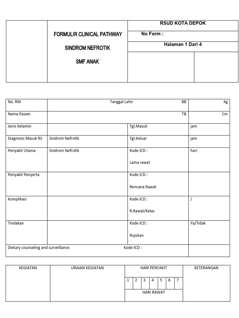 Clinical Pathway Sindrom Nefrotik Anak | PDF