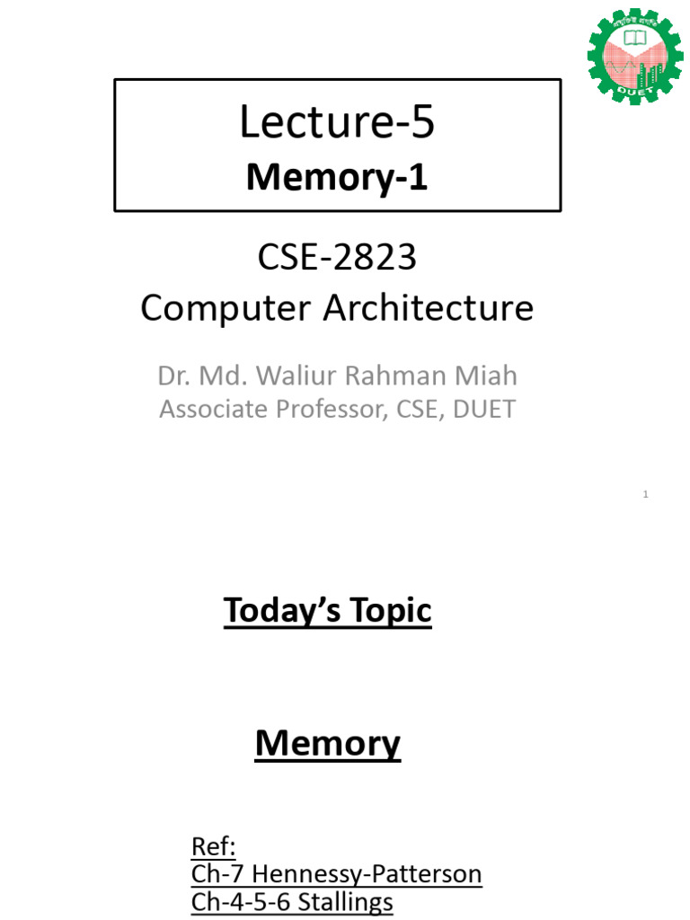 Lec-5 Memory-1 CompArch Wali | PDF | Random Access Memory | Dynamic Random Access Memory