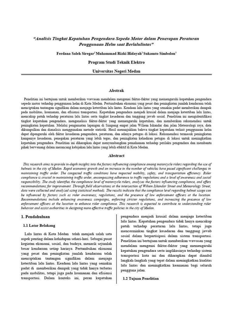 Analisis Tingkat Kepatuhan Pengendara Sepeda Motor Dalam Penerapan Peraturan Penggunaan Helm ...