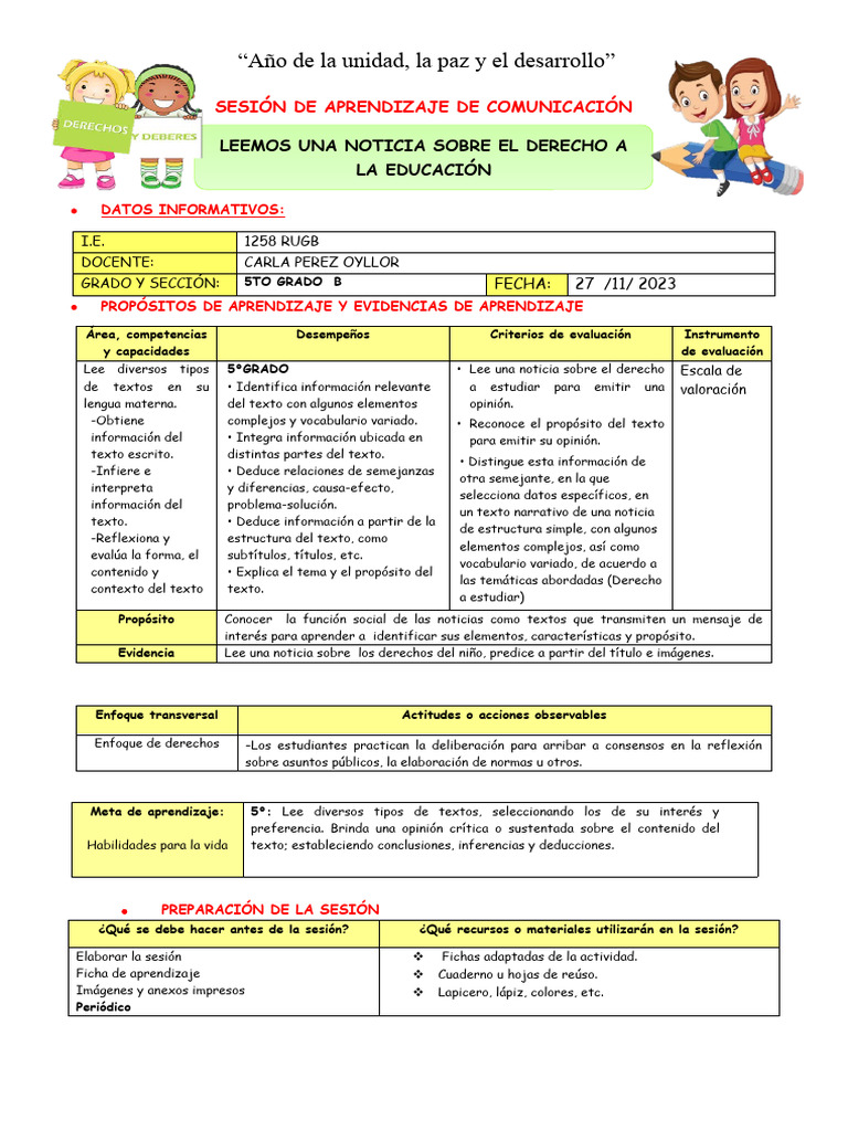Ses-Juev-Pl-Leemos Una Noticia Sobre El Derecho A La Educación | PDF ... Ses-Juev-Pl-Leemos Una Noticia Sobre El Derecho A La Educación | PDF ...