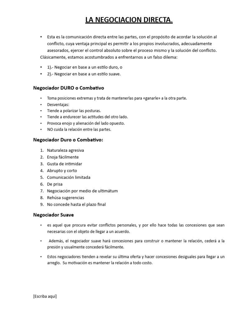 LA NEGOCIACION DIRECTA Listo | PDF | Negociación