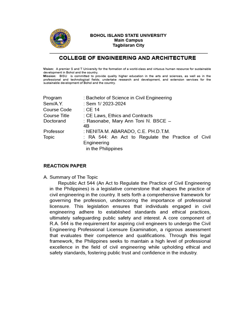 Reaction Paper 7 | PDF | Engineer | Profession