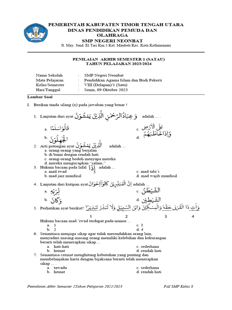 Soal Pas SMP Kelas Viii | PDF