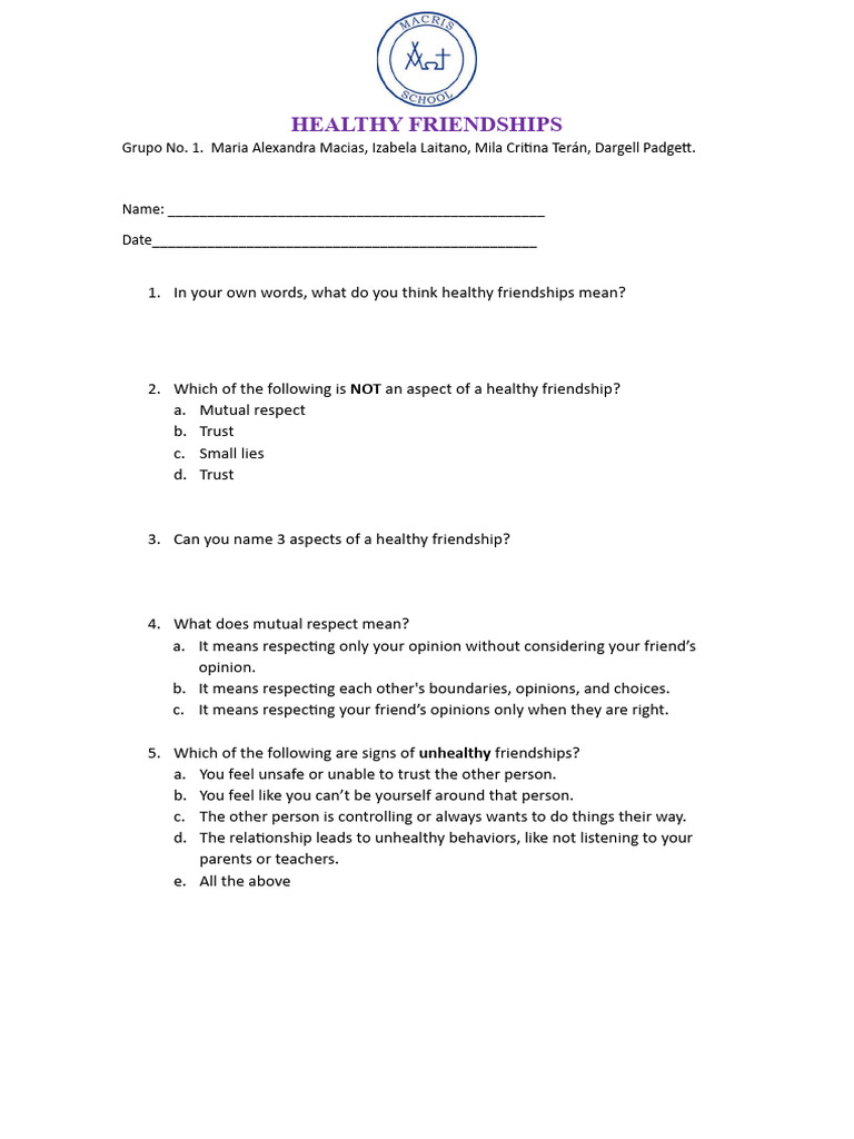 Healthy Friendships Quiz | PDF