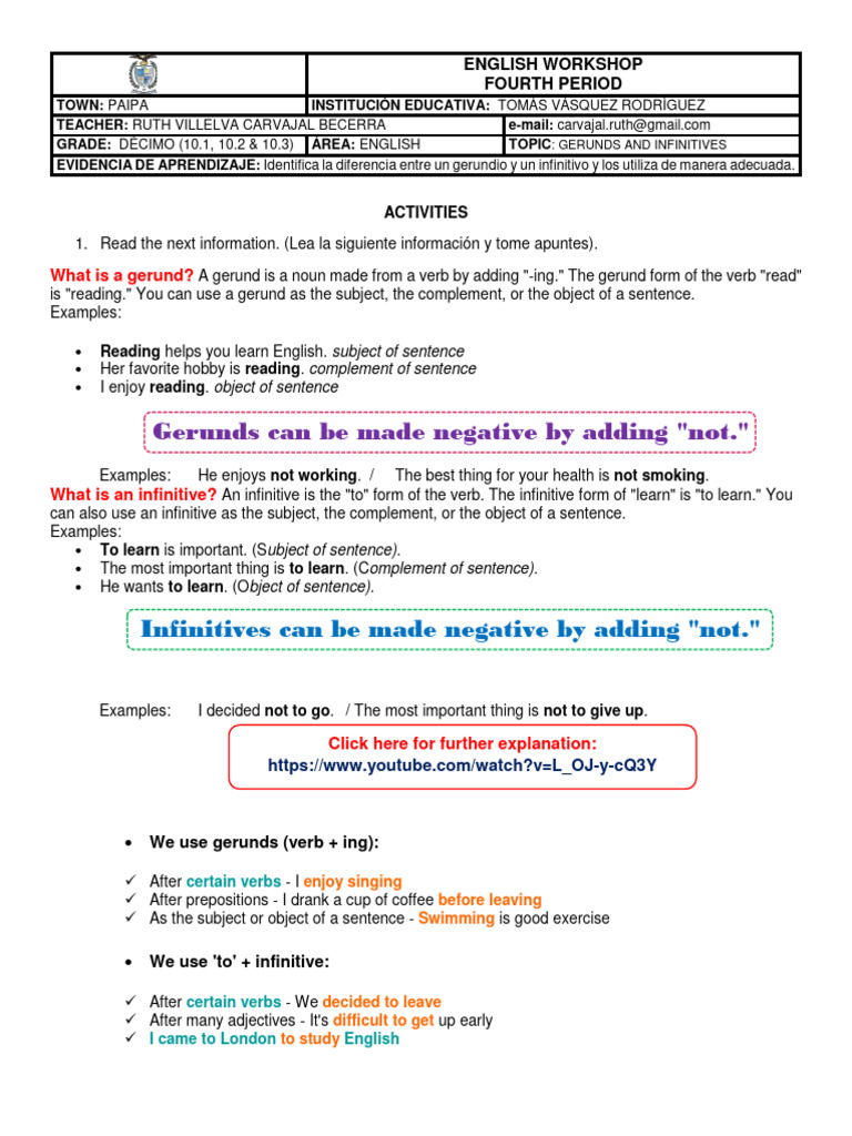 Guía de Trabajo #1 4.p. | PDF | Verb | Language Mechanics