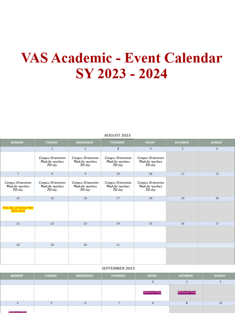 Academic and Event Calendar 23-24 | PDF