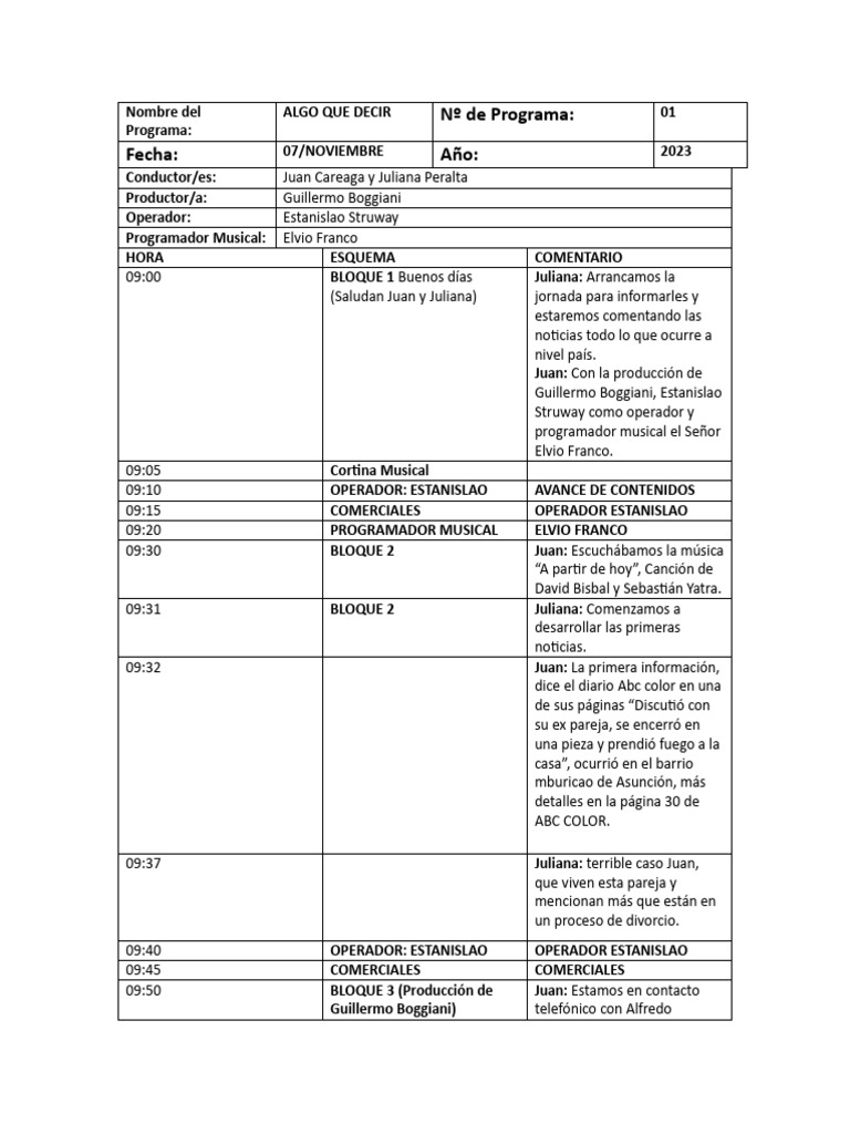 Guion de Programa Juan Careaga | PDF