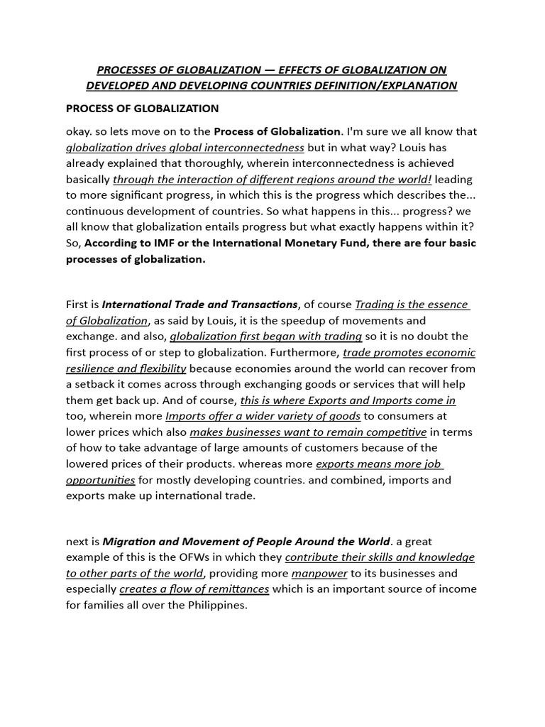 Process of Globalization Effects of Globalization in Developed and ...