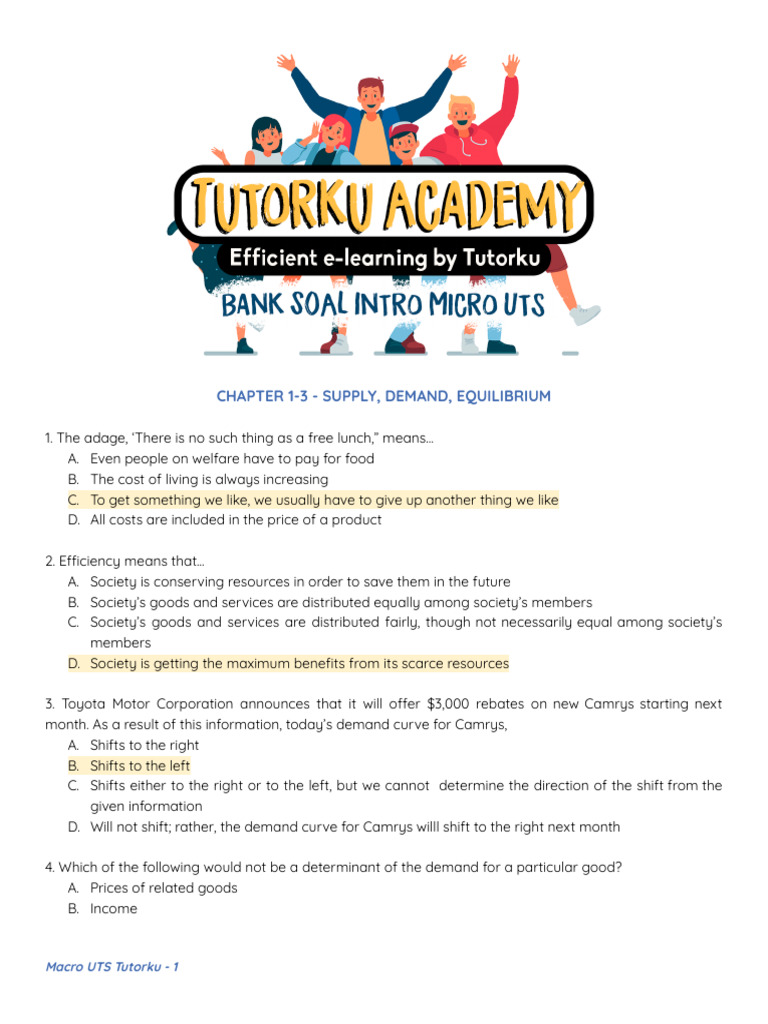(Intro Micro) Bank Soal UTS - Tutorku | PDF | Cost Of Living | Price Elasticity Of Demand