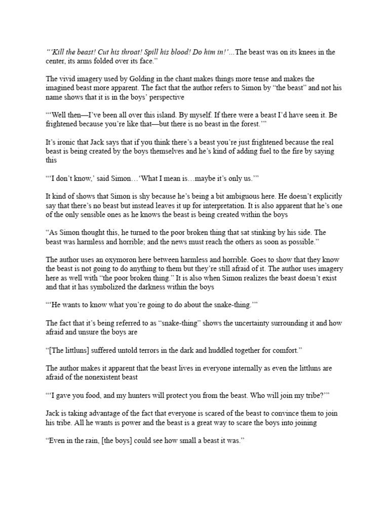 LOTF Essay Prompt 6 Brainstorm | PDF