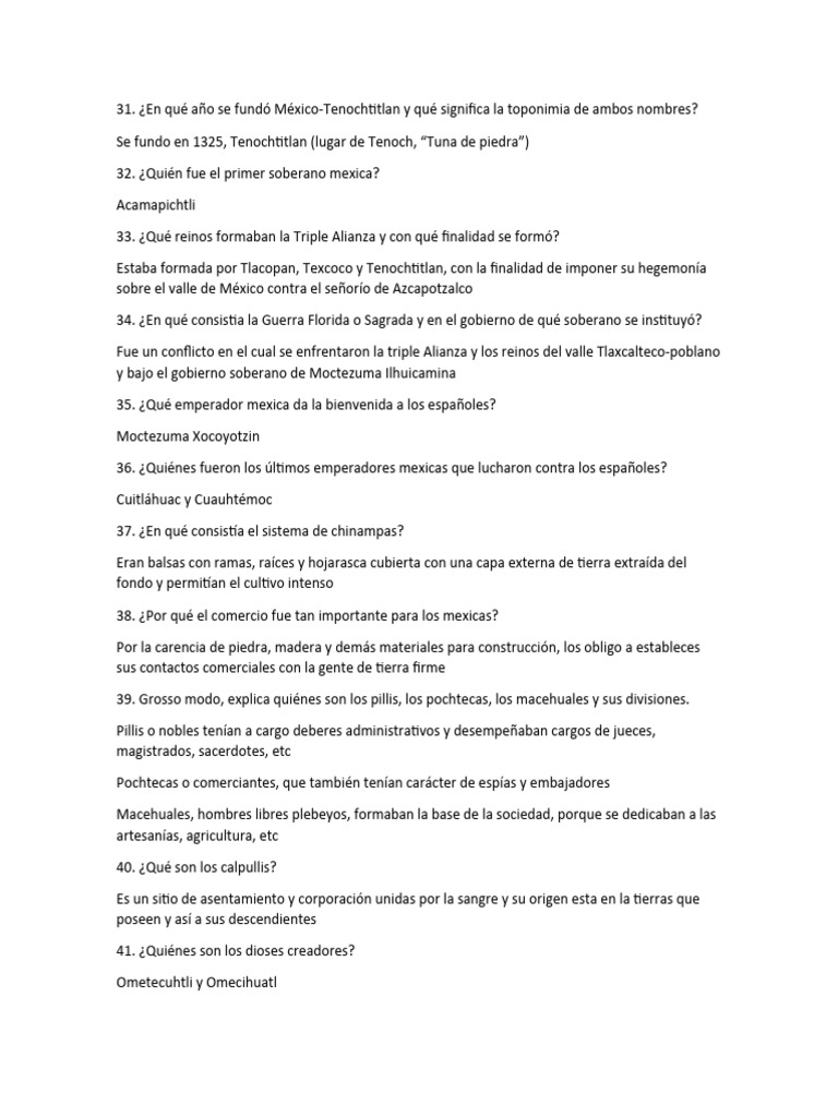 Preguntas Historia | PDF | azteca | Mesoamérica