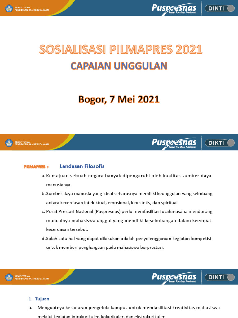 Paparan Sosialisasi Pilmapres - Ruminto | PDF | Karier & Perkembangan