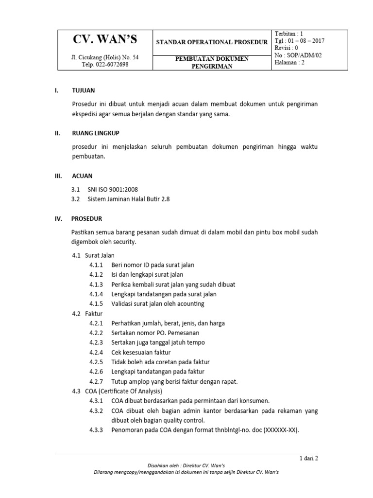 SOP-ADM-02-Rev1 - PEMBUATAN DOKUMEN PENGIRIMAN | PDF
