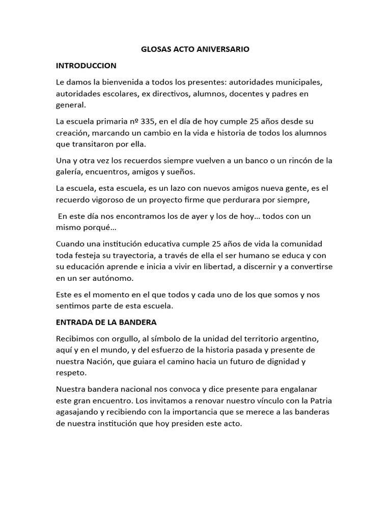 Glosas Acto Aniversario | PDF