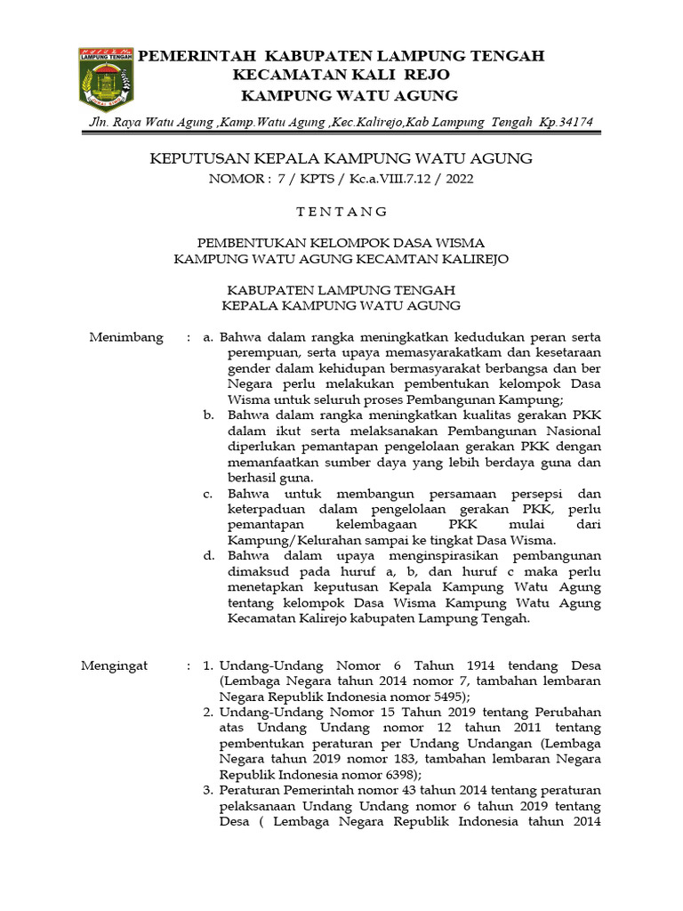 SK Pembentukan Dasa Wisma Watu Agung | PDF