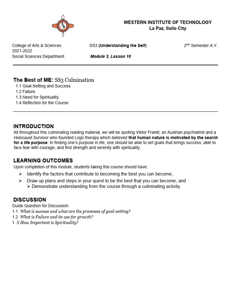 SS3 Culmination: The Best of ME | PDF | Self Concept | Emotional Intelligence