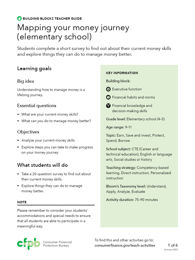 CFPB Building Block Activities Mapping-Your-Money-Journey-Elementary ...