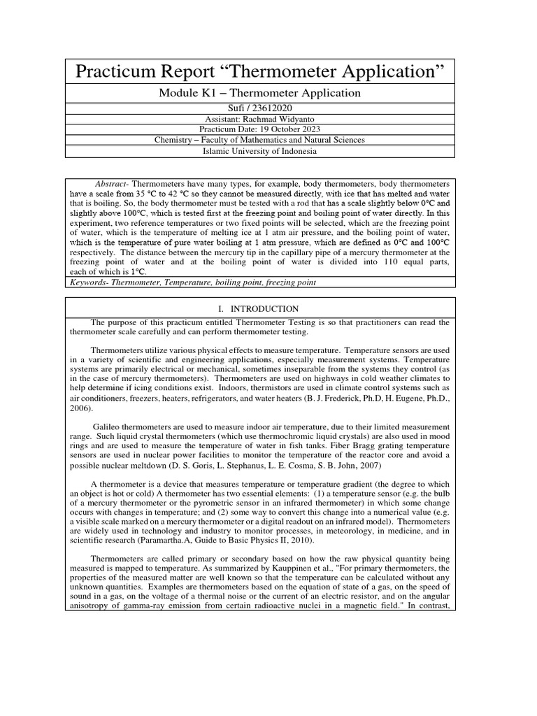 Sufi - K1 Report | PDF | Thermometer | Applied And Interdisciplinary Physics