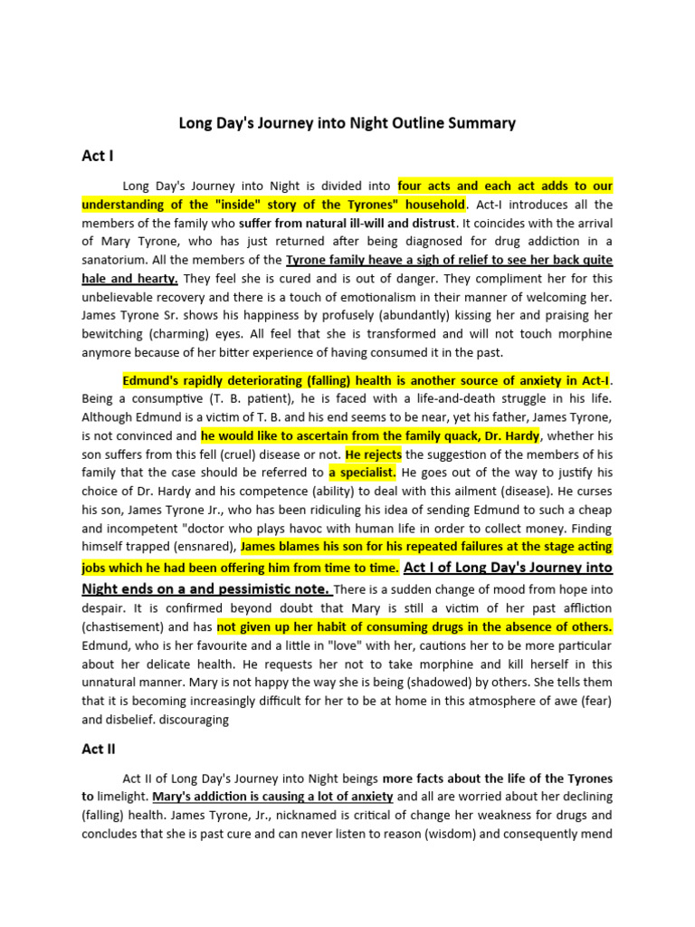 Long Day's Journey into Night Summary | PDF